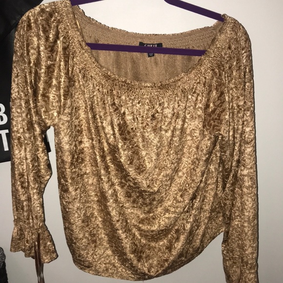 Curve Appeal | Tops | Gold Velvet Off The Shoulder Long Sleeve Top ...